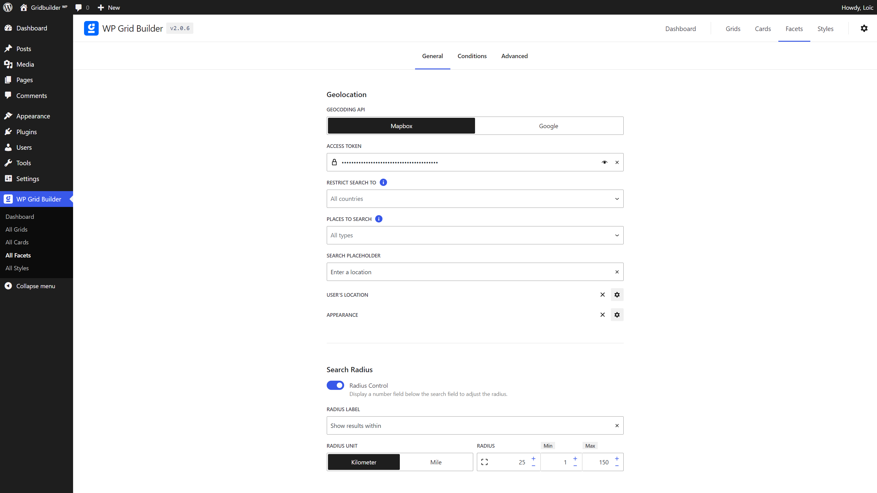 Map Facet - WP Grid Builder